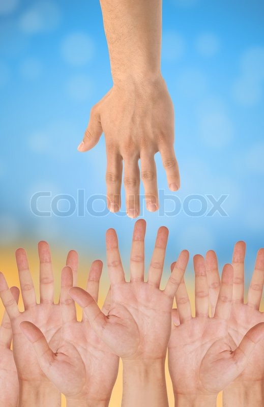 Hands of help over bright background | Stock image | Colourbox