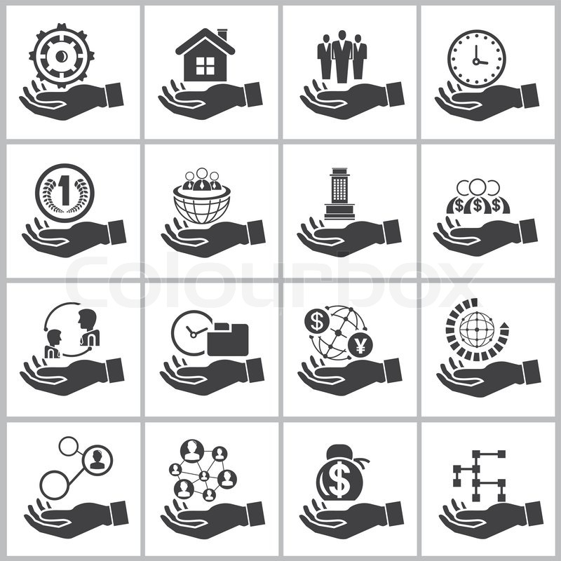Hand holding asset, money, resource icons | Stock Vector | Colourbox