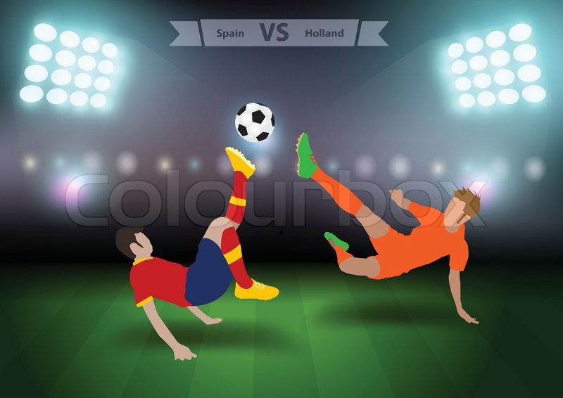 Two football players in jump to strike ... | Stock vector | Colourbox