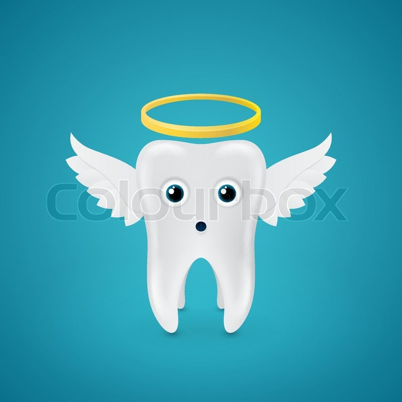 Surprised angelic tooth with wings on ... | Stock vector | Colourbox