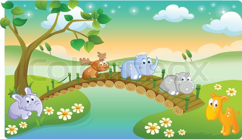 Cartoon young animals playing with ... | Stock Vector | Colourbox