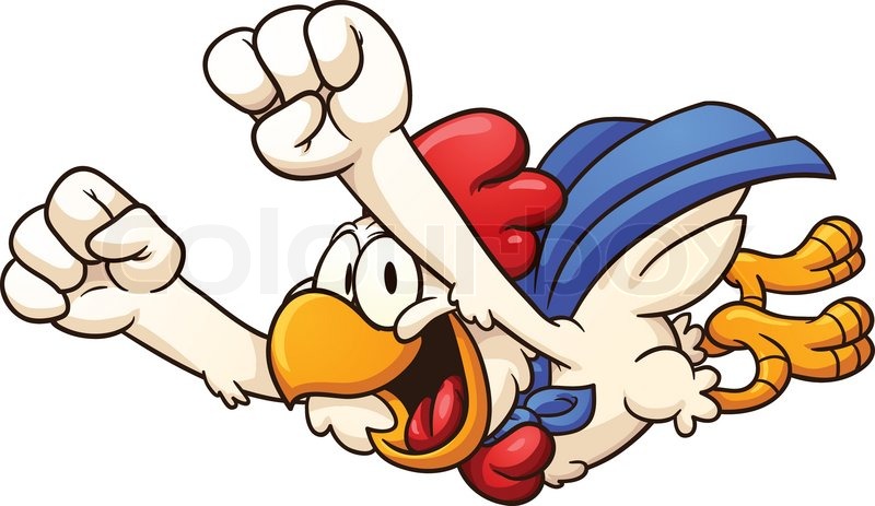 Cartoon super chicken flying. Vector clip art illustration with simple ...