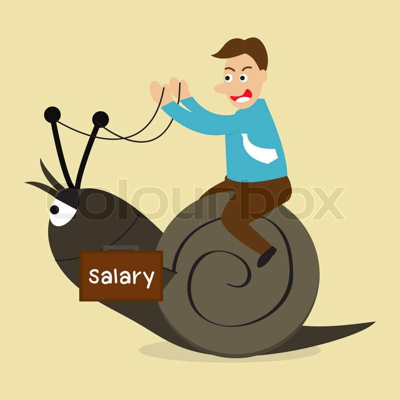 Man riding snail, salary concept. | Stock Vector | Colourbox