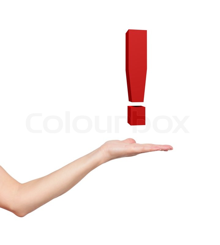 Hand holding exclamation mark, isolated ... | Stock image | Colourbox