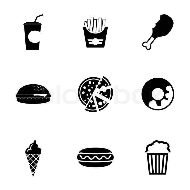 Vector black fast food icons set on ... | Stock vector | Colourbox