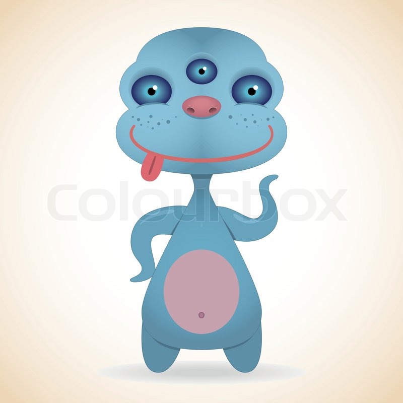 Cartoon funny three-eyed blue monster | Stock vector | Colourbox