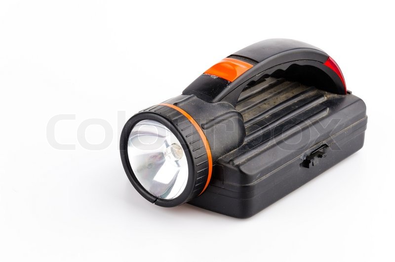 Black flashlight isolated on white ... | Stock image | Colourbox
