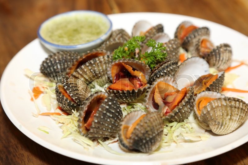 Steamed blanched cockle clams with ... | Stock image | Colourbox