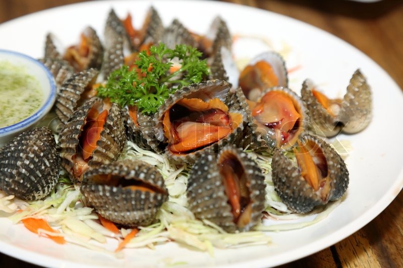 Steamed blanched cockle clams with ... | Stock image | Colourbox