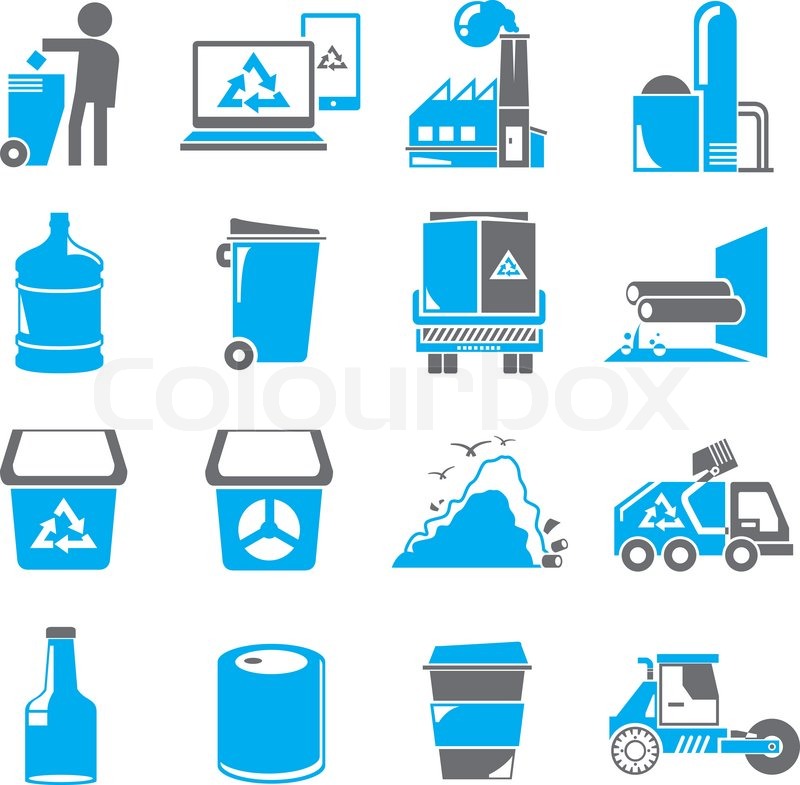 Waste icons, trash icons, blue icons | Stock vector | Colourbox