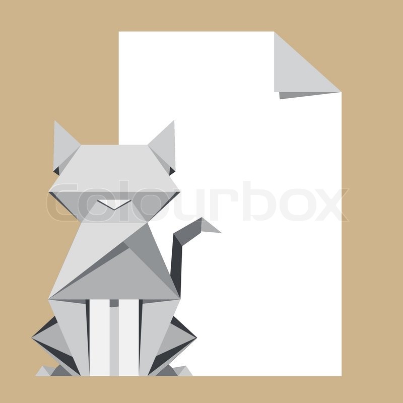 White cat origami with paper note | Stock vector | Colourbox