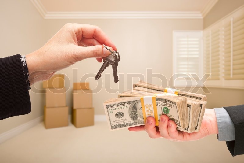 Man and Woman Handing Over Cash For ... | Stock image | Colourbox