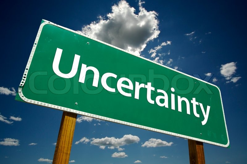Uncertainty Road Sign with dramatic ... | Stock image | Colourbox