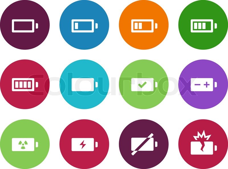 Battery circle icons on white ... | Stock vector | Colourbox