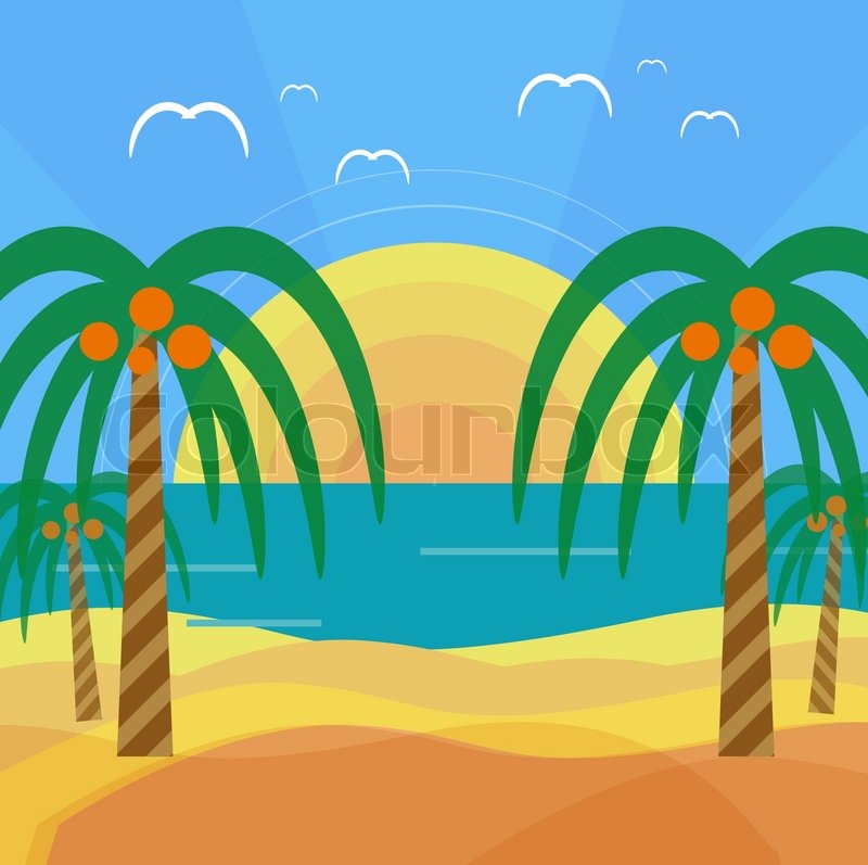 Tropical beach with palm trees. ... | Stock Vector | Colourbox