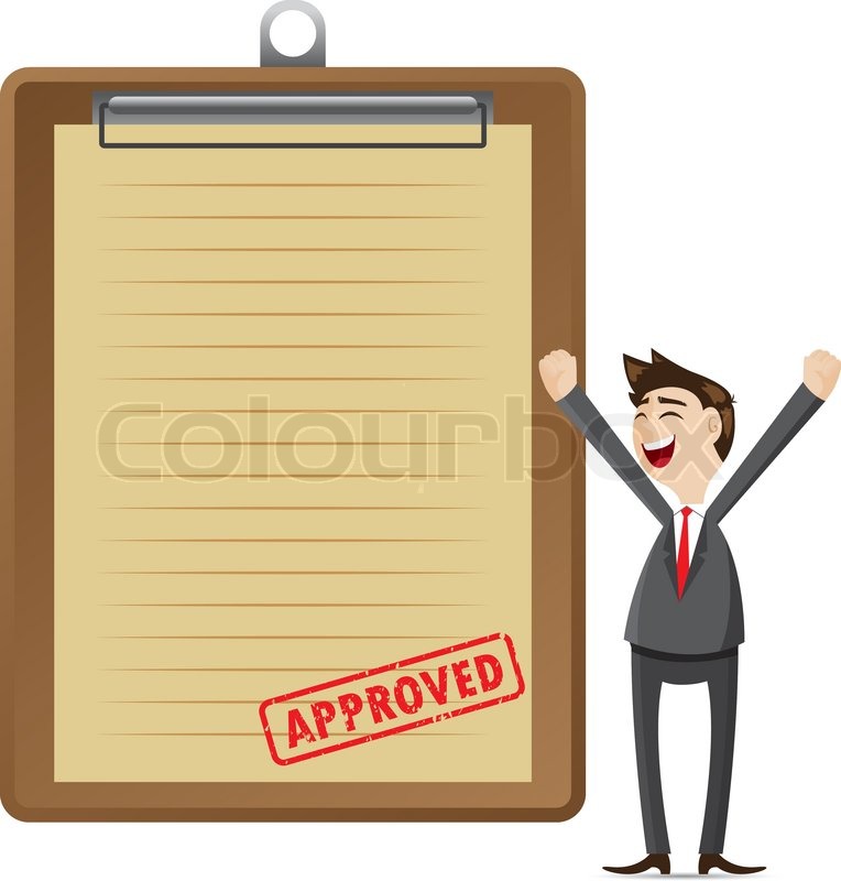 Illustration of cartoon businessman with approved document | Stock ...